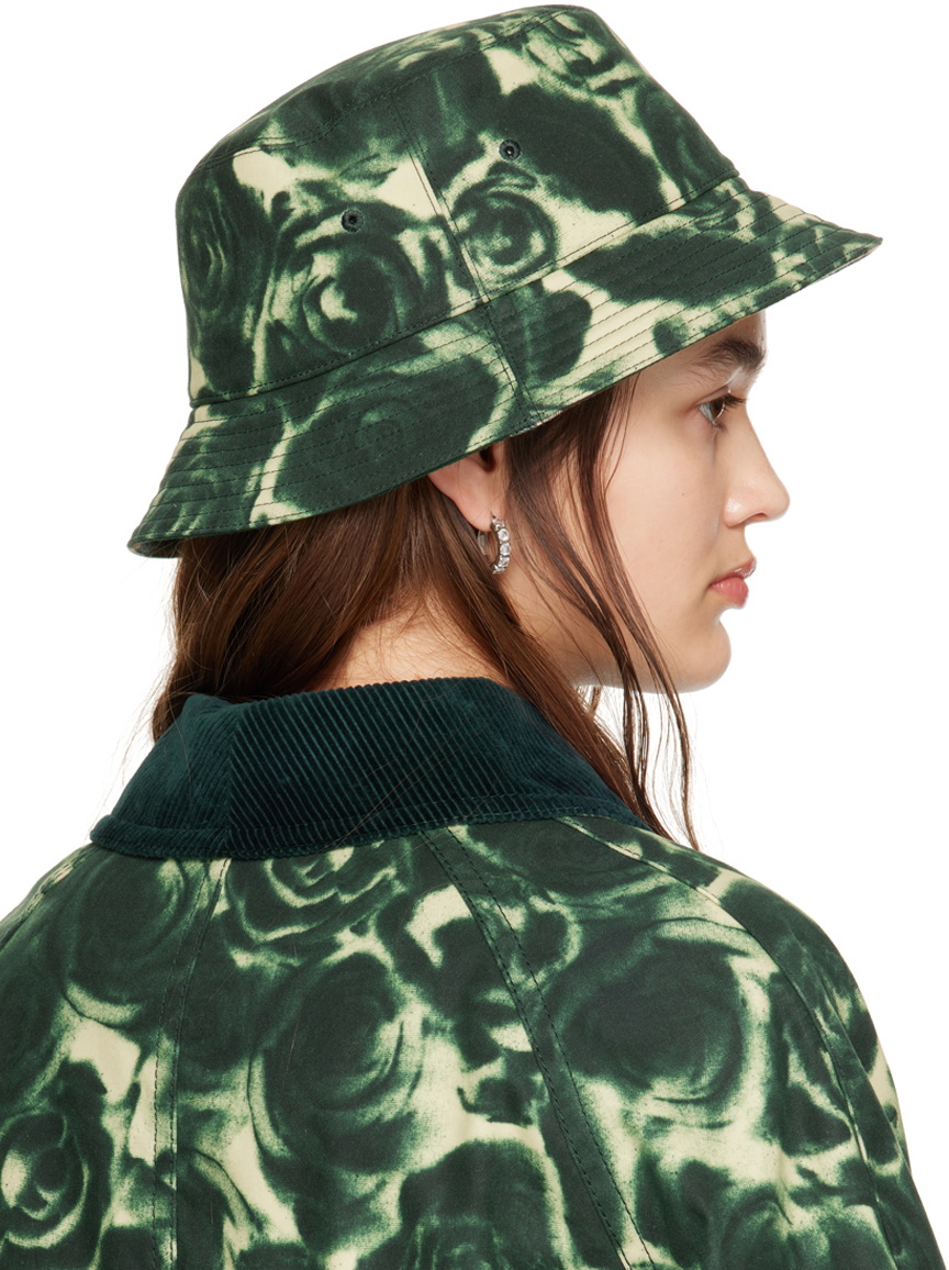 Burberry Green Rose Waxed Cotton Bucket Hat Burberry