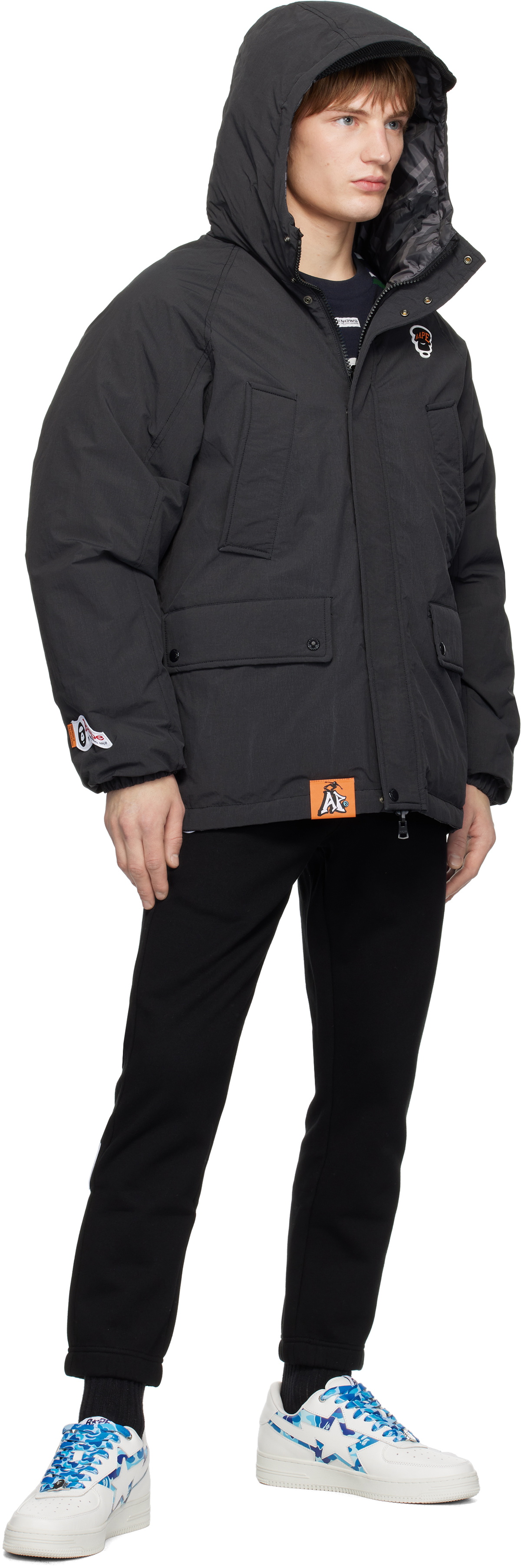 AAPE by A Bathing Ape Gray 'AAPE' Main Reversible Down Jacket AAPE by A ...