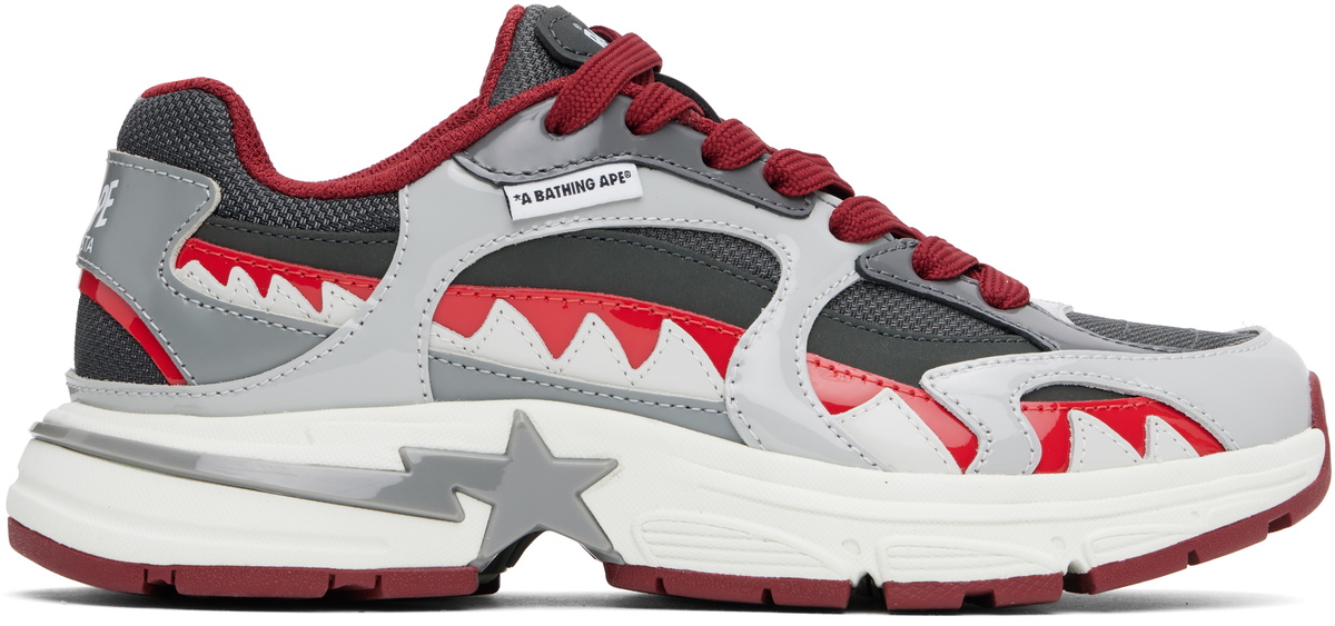 BAPE Gray & Red 'BAPE' Shark STA #3 Sneakers A Bathing Ape