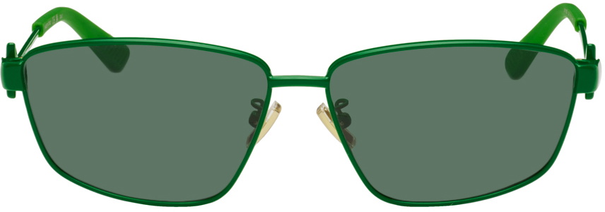 Bottega Veneta Green Rectangular Sunglasses Bottega Veneta