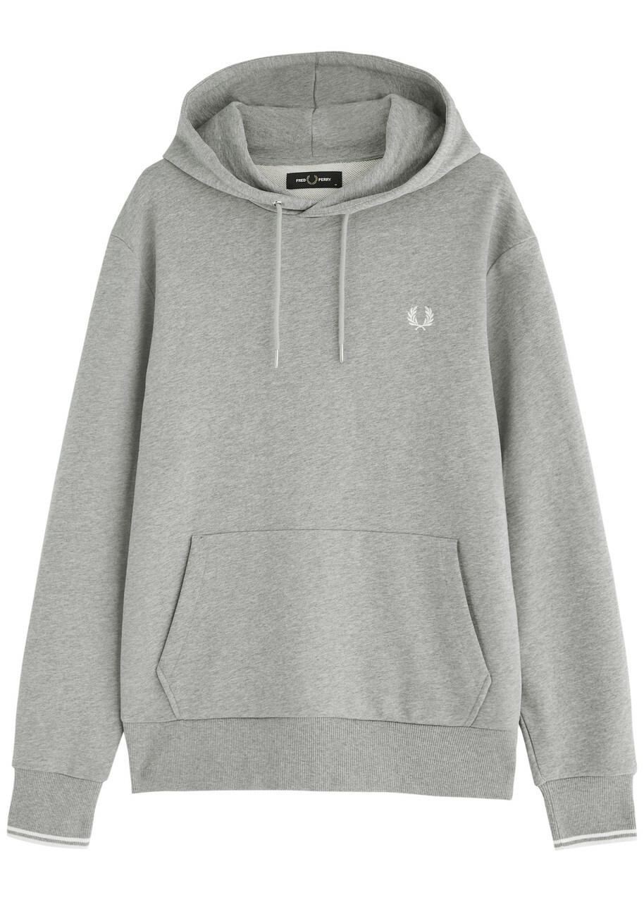 Fred Perry Logo-embroidered Hooded Cotton Sweatshirt Grey Fred Perry