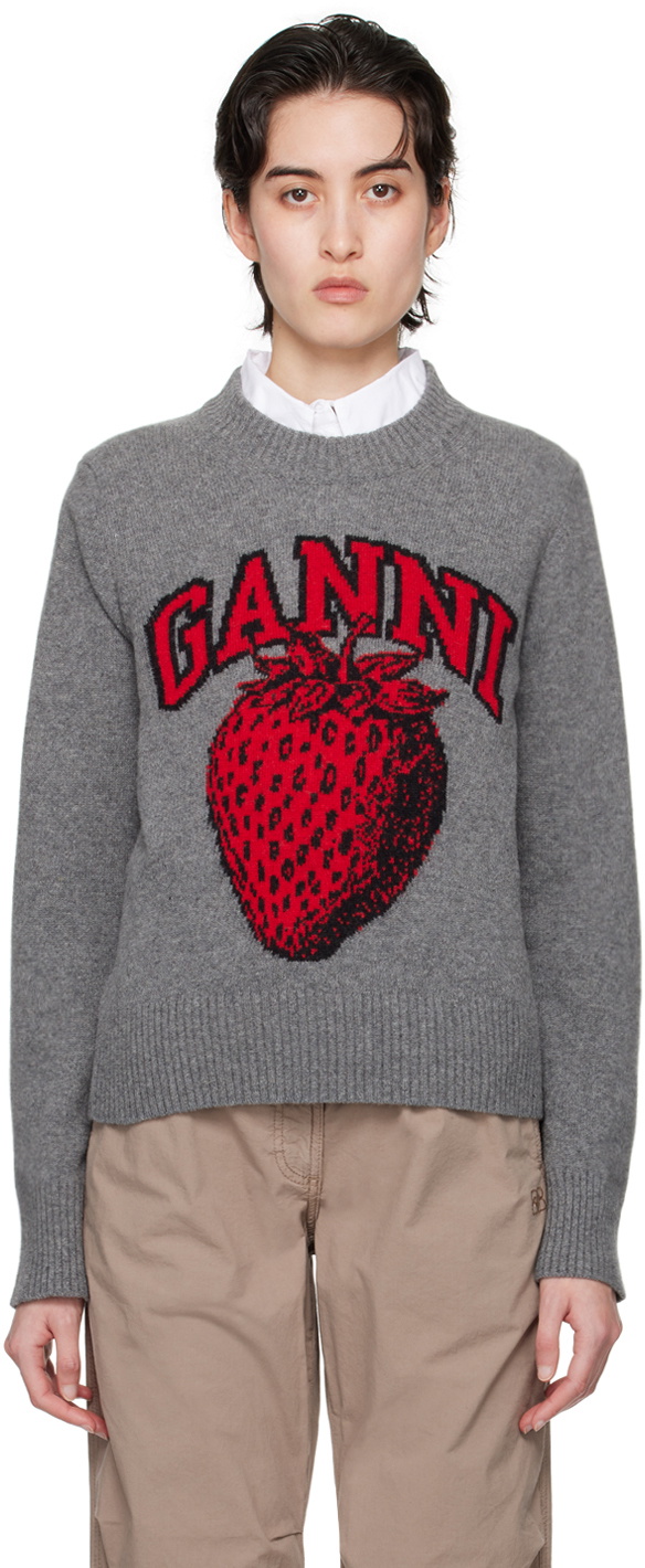 GANNI Gray Strawberry Sweater GANNI