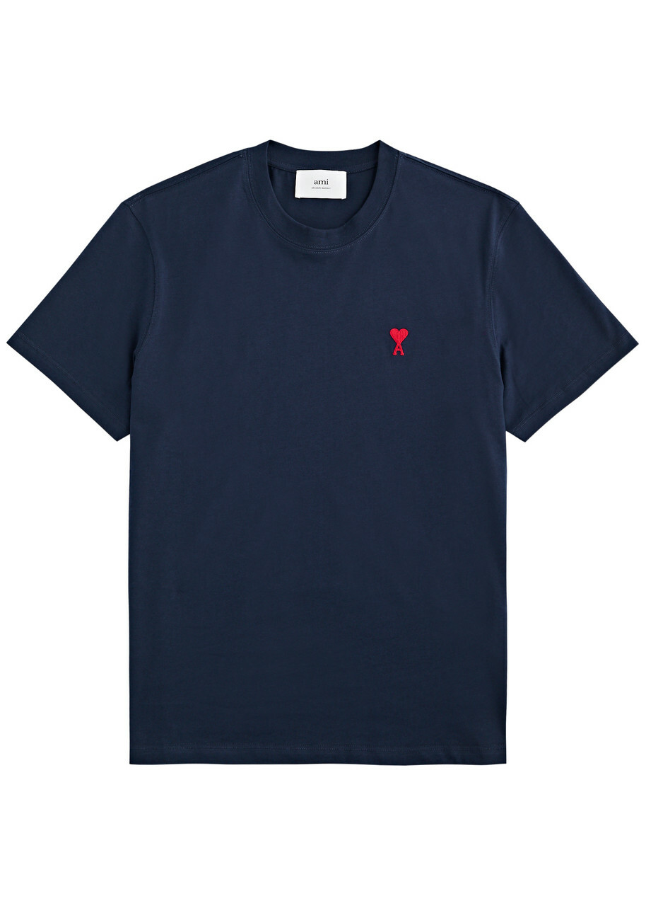 Ami Paris Logo-embroidered Cotton T-shirt Navy AMI