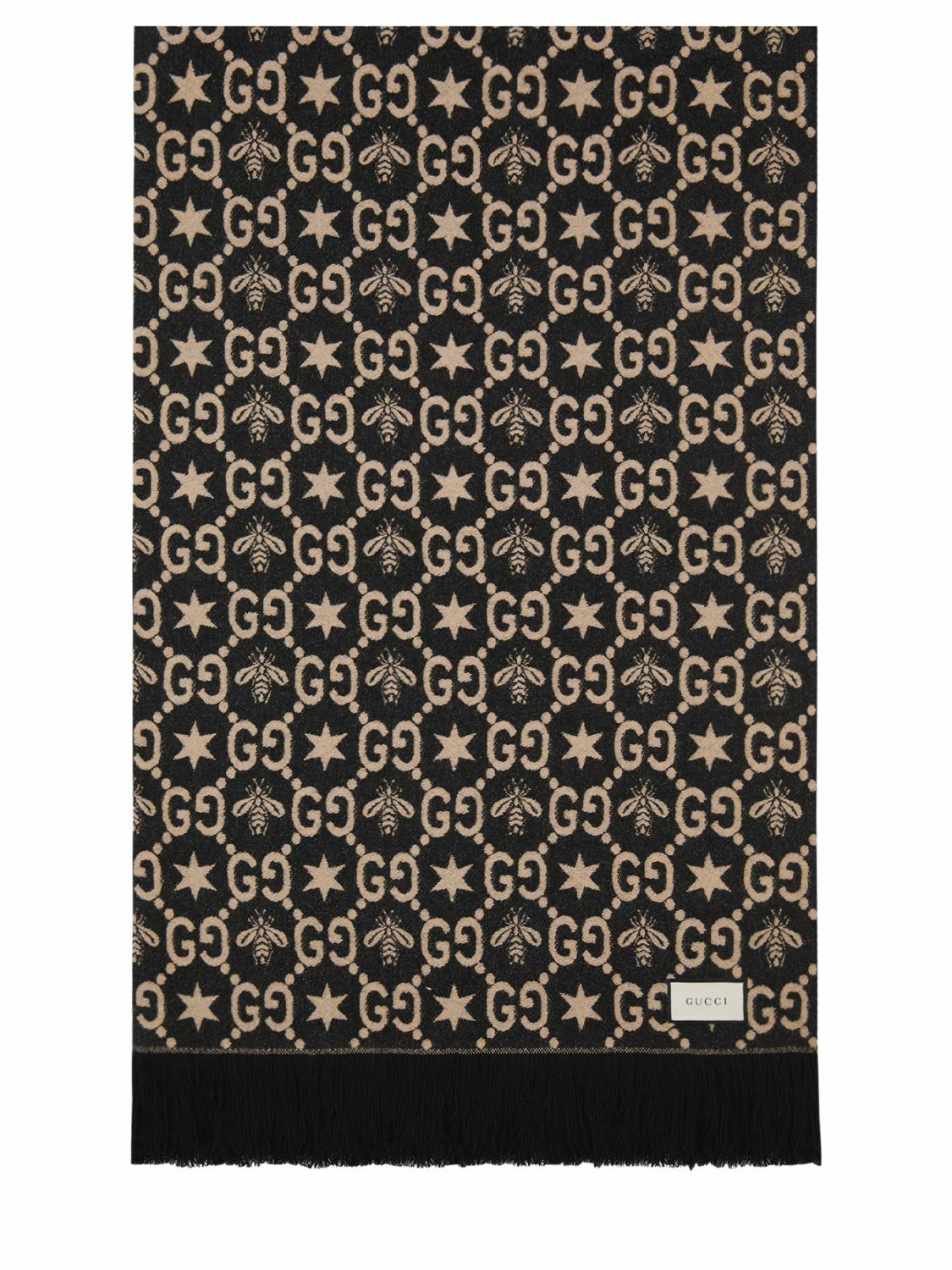 GUCCI - Gg Patterned Wool Blend Throw W/ Fringe Gucci