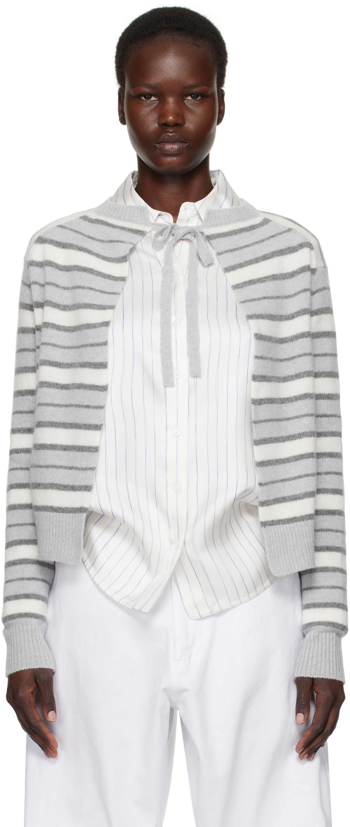 Marni Gray & White Striped Open Back Sweater Marni