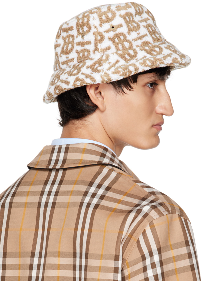 Burberry Beige & White Monogram Bucket Hat Burberry