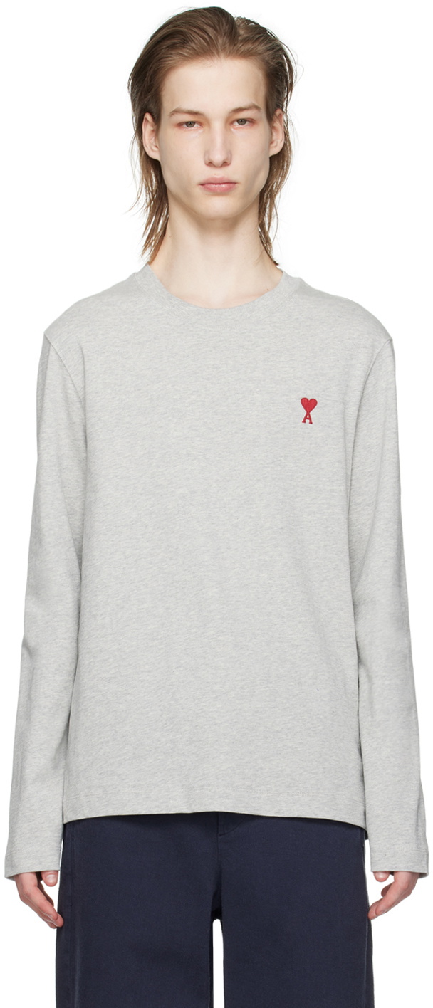 AMI Paris Gray Ami de Cœur Long Sleeve T-Shirt AMI