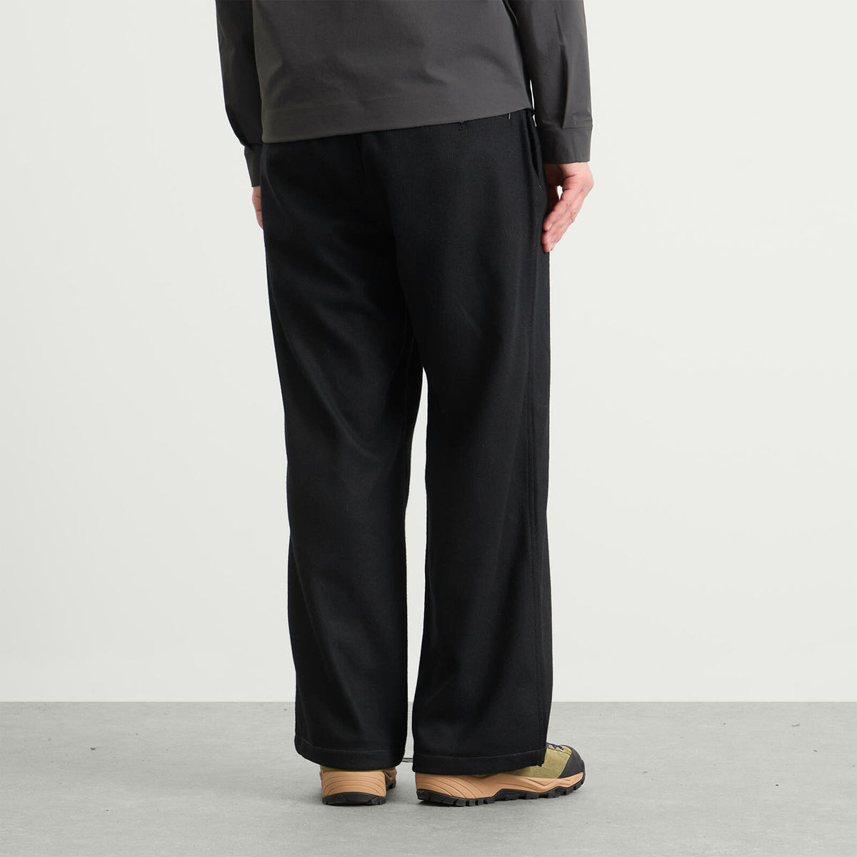and wander Men's REWOOL Tweed Wide Trousers in Black and Wander
