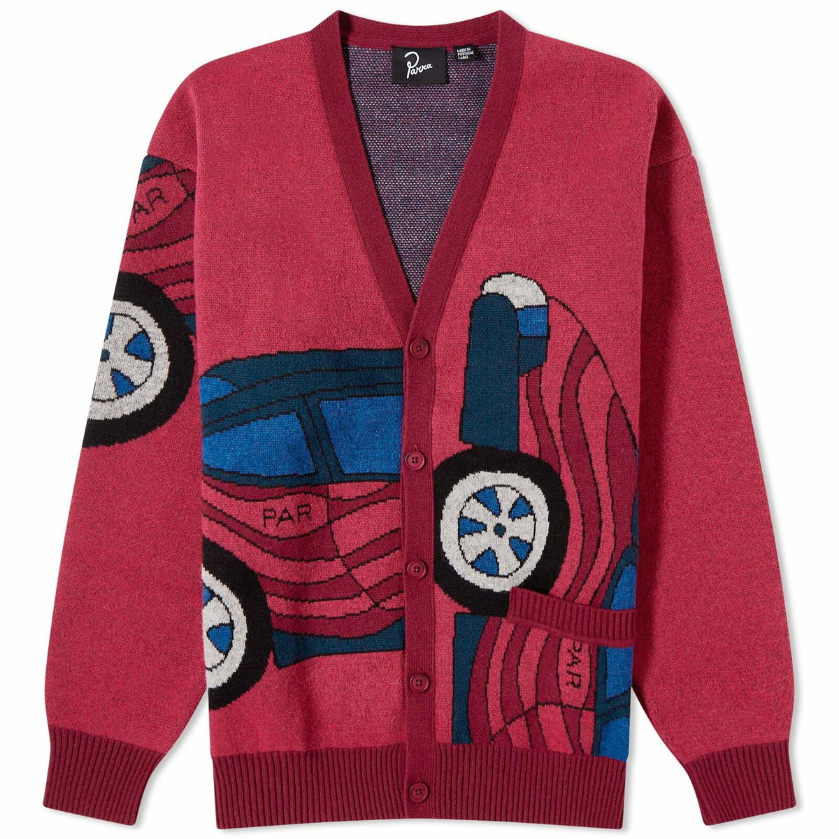 By Parra Men's No Parking Knit Cardigan in Beet Red By Parra