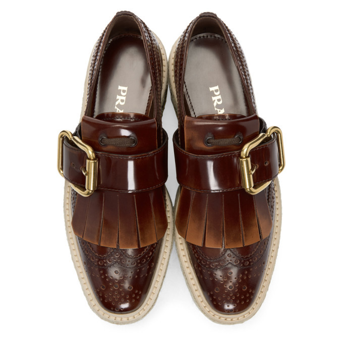 Prada Brown Double Platform Monk Brogues Prada