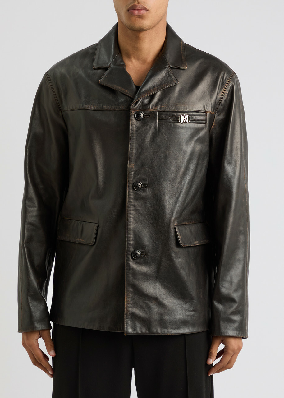 Amiri Tumbled Leather Jacket Dark Brown Amiri