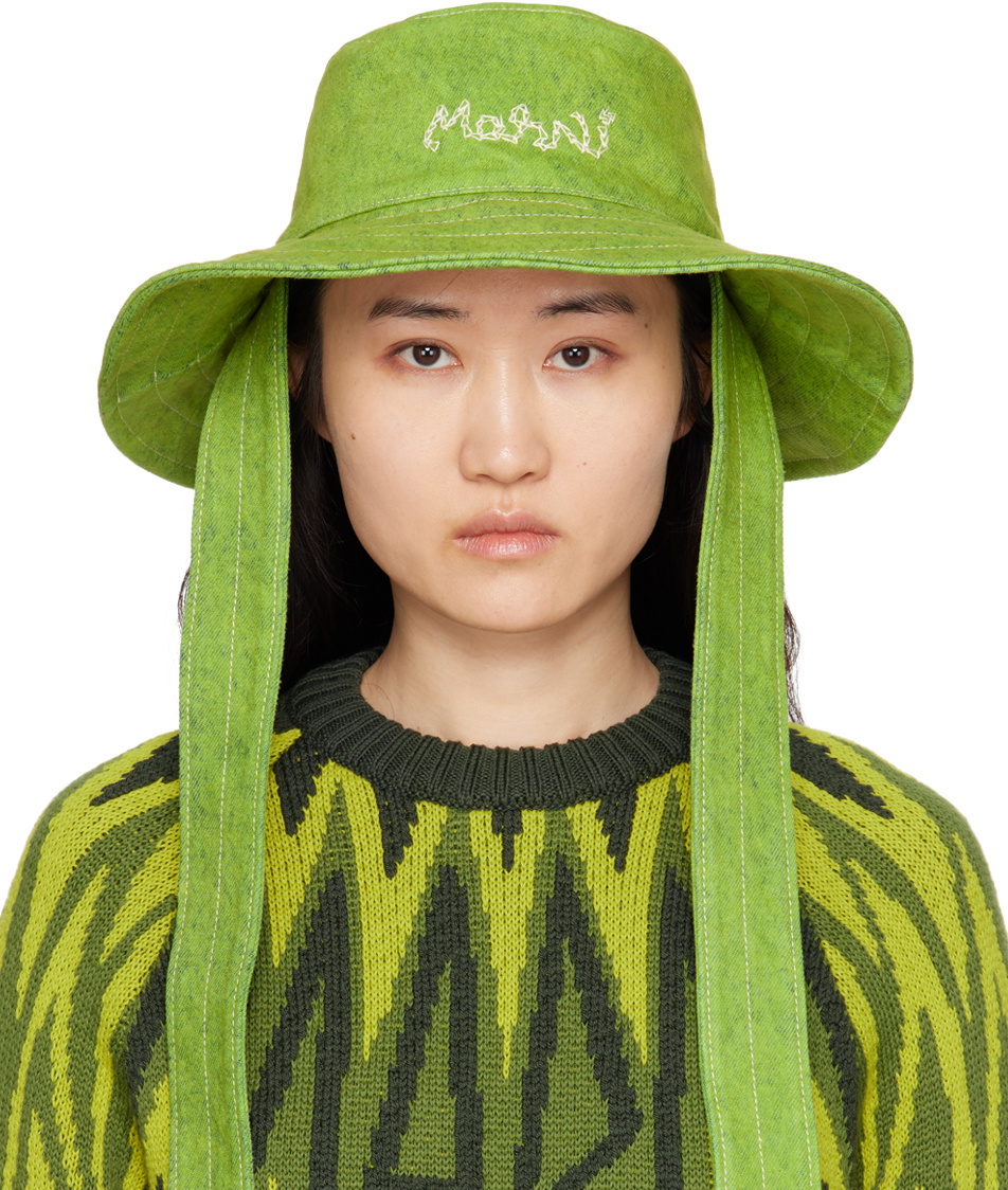 Marni Green Marble Dyed Bleached Bucket Hat Marni