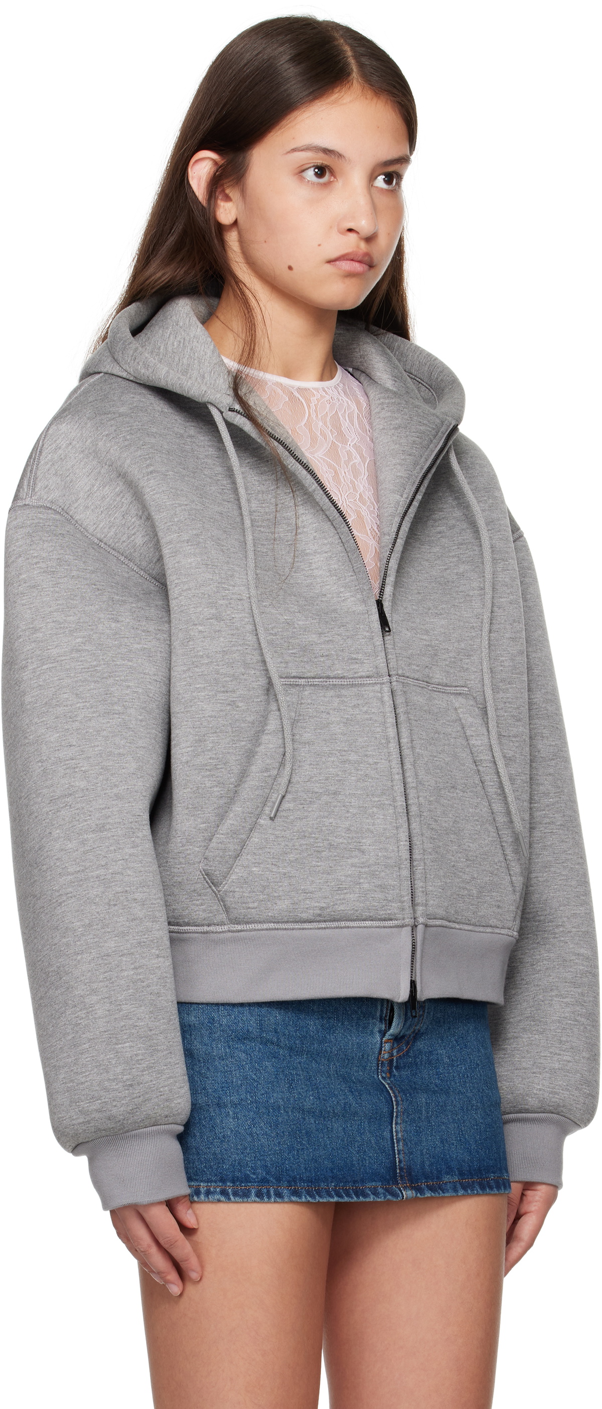 WARDROBE.NYC Gray Bonded Zip Hoodie WARDROBE.NYC