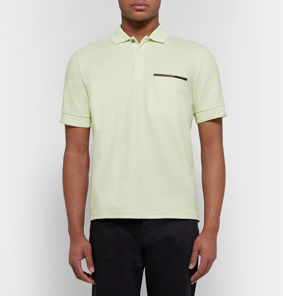 Berluti - Leather-Trimmed Cotton and Mulberry Silk-Blend Piqué Polo ...