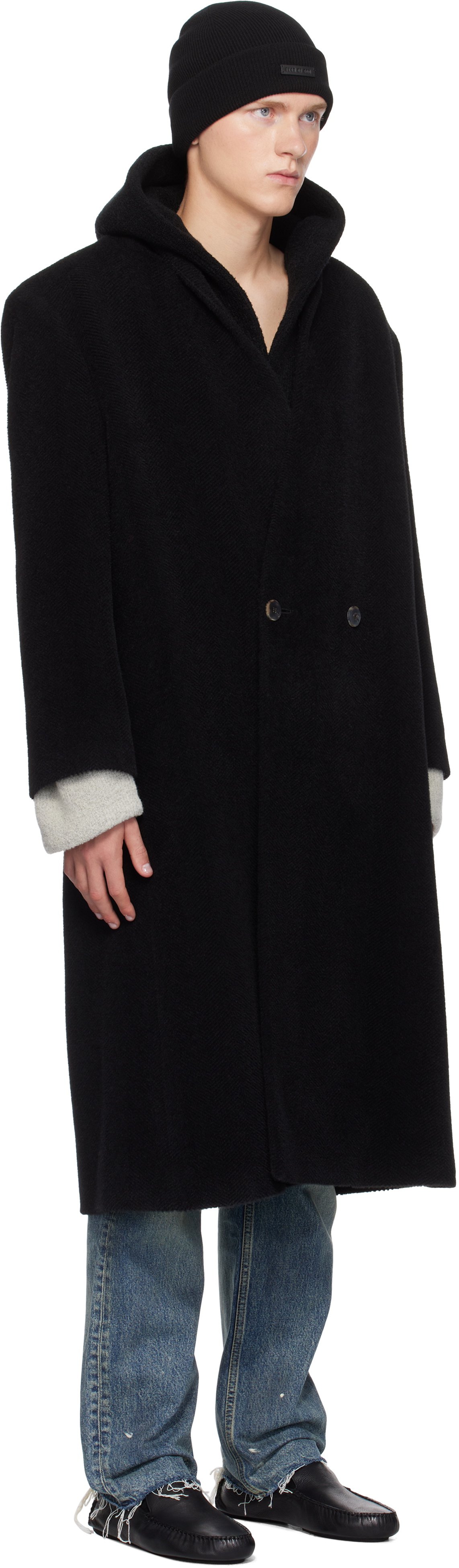Fear of God Black Herringbone Lapelless Coat Fear Of God