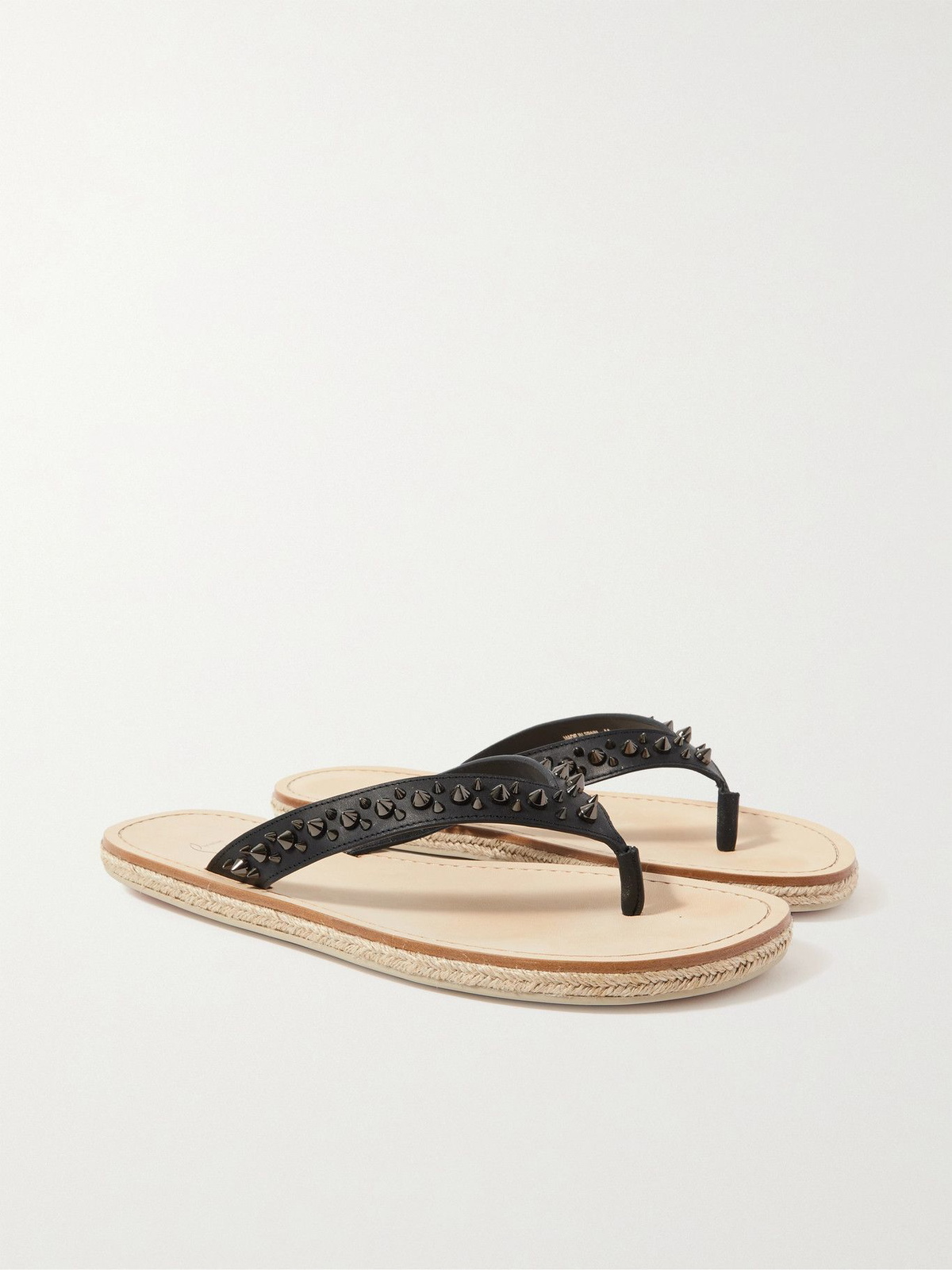 CHRISTIAN LOUBOUTIN - Pyraclobis Spiked Leather Flip Flops - Black ...