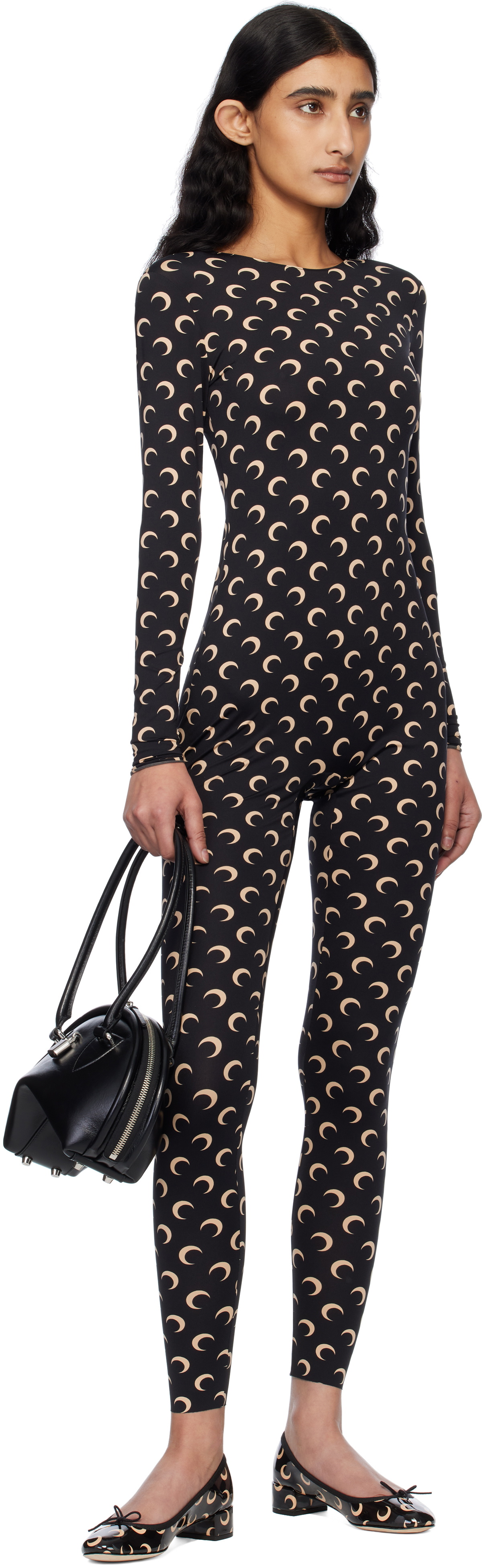 Marine Serre Black & Beige Recycled Jersey Moon Catsuit Marine Serre