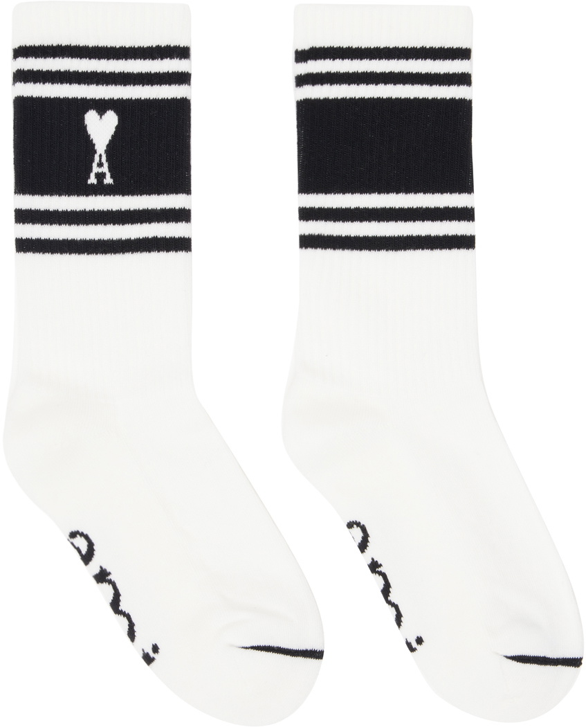 AMI Paris White & Black Ami de Cœur Striped Socks AMI