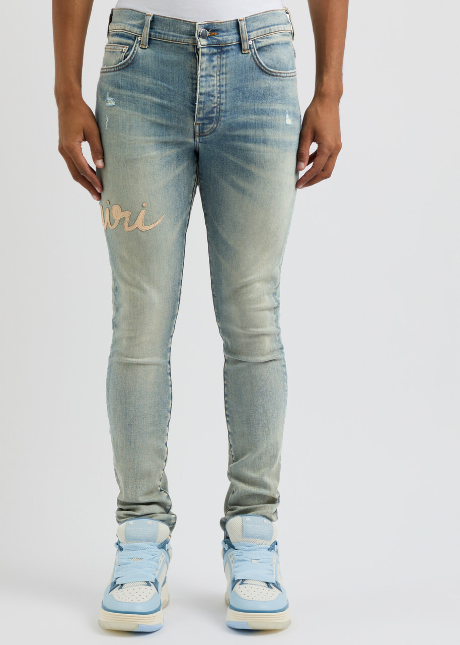 Amiri Logo-appliquéd Skinny Jeans Light Blue Amiri