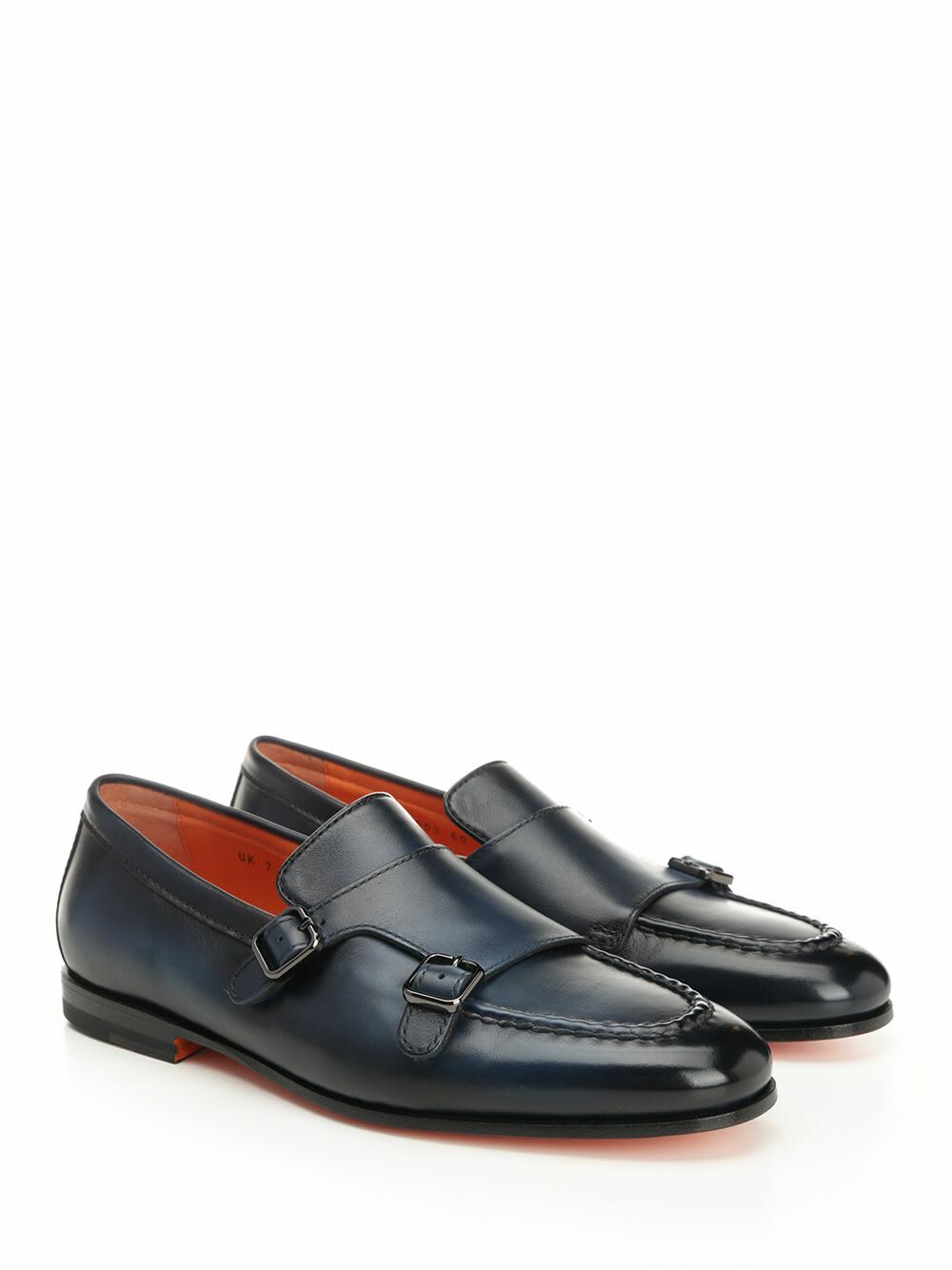 Santoni Dong Double Monk Leather Blu Santoni