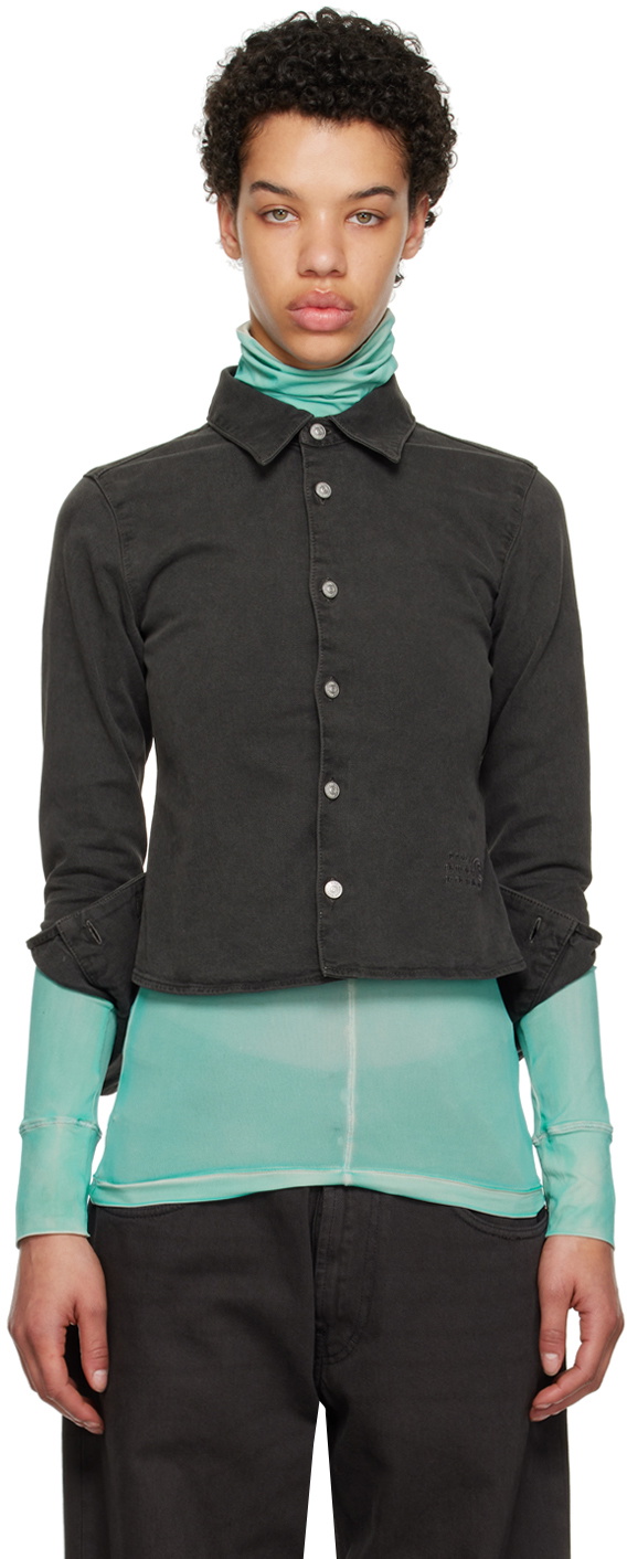 MM6 Maison Margiela Black Embroidered Denim Jacket MM6 Maison Margiela