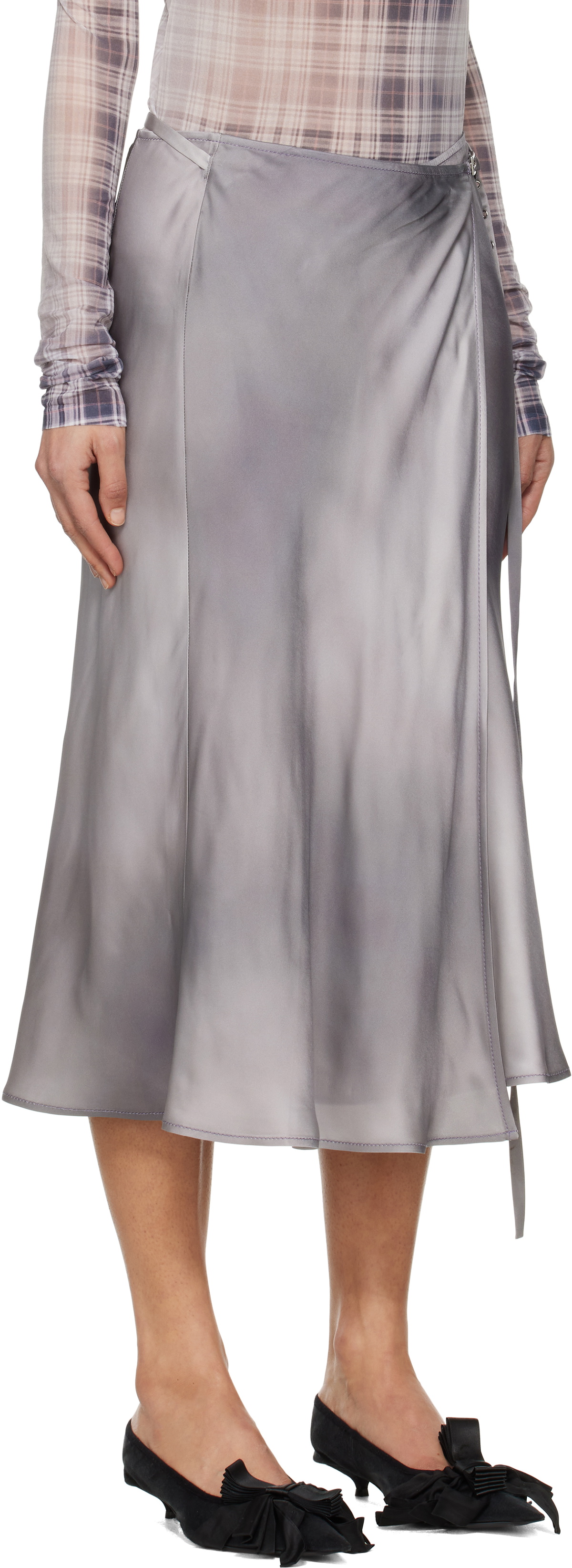 Acne Studios Gray Satin Wrap Midi Skirt Acne Studios