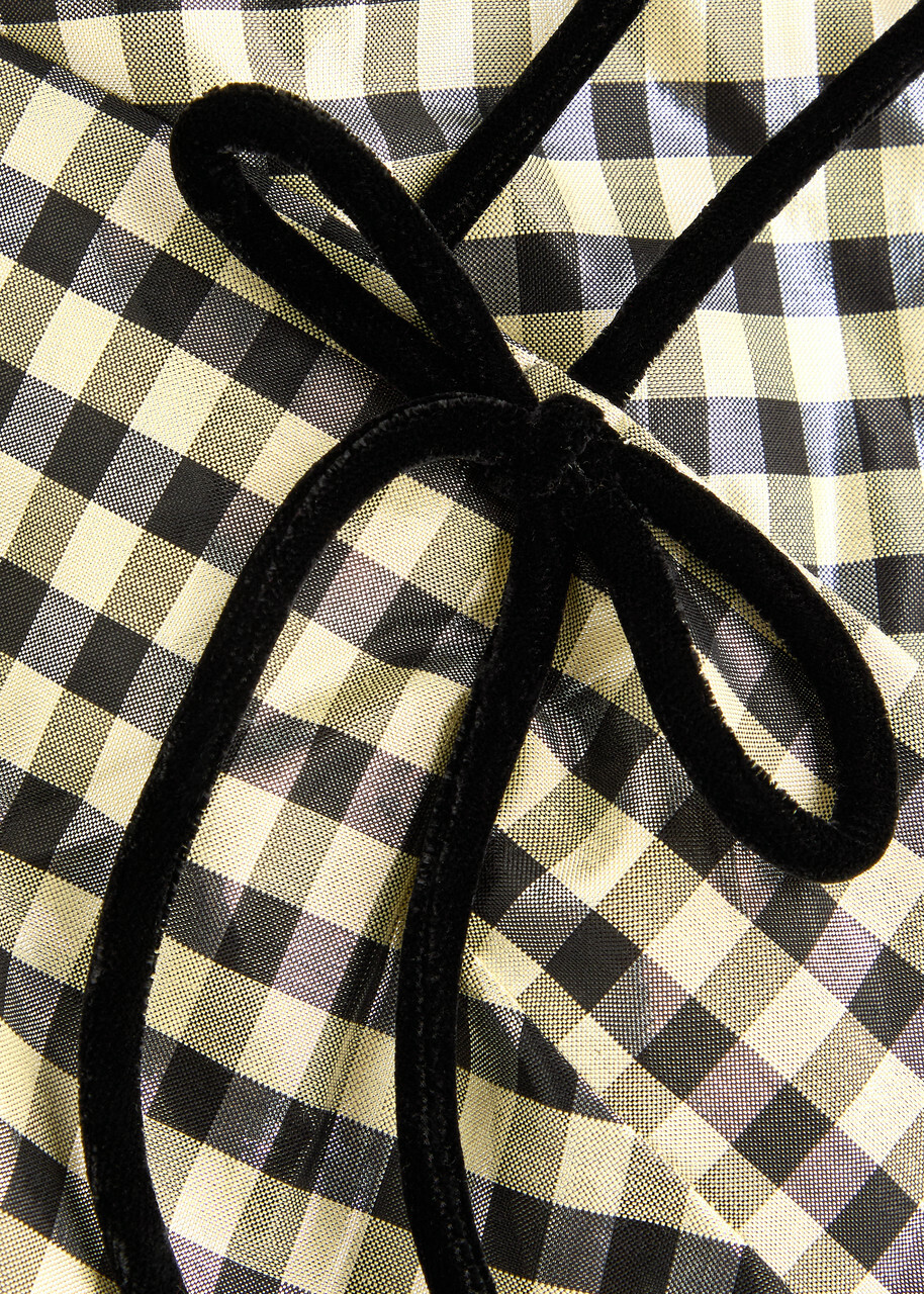 Ganni Checked Bow-embellished Cotton-blend top Metallic Gold GANNI