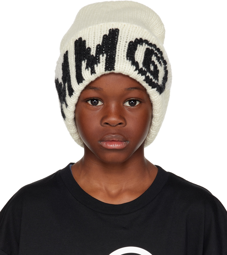 MM6 Maison Margiela Kids Off-White Jacquard Beanie MM6 Maison Margiela