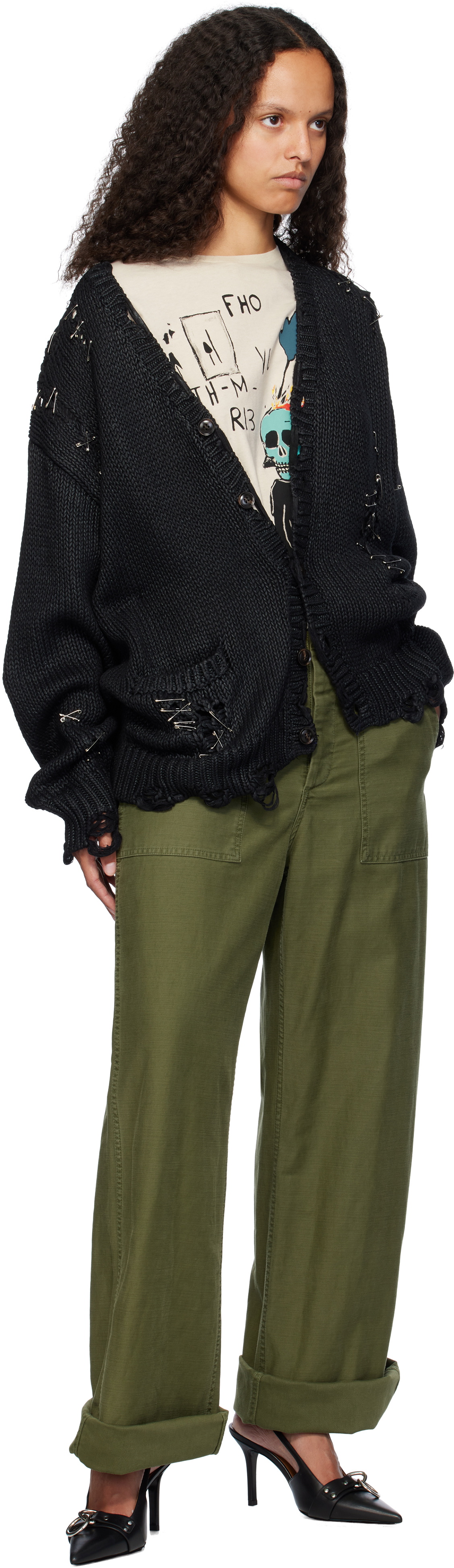 R13 Black Distressed Boyfriend Cardigan R13