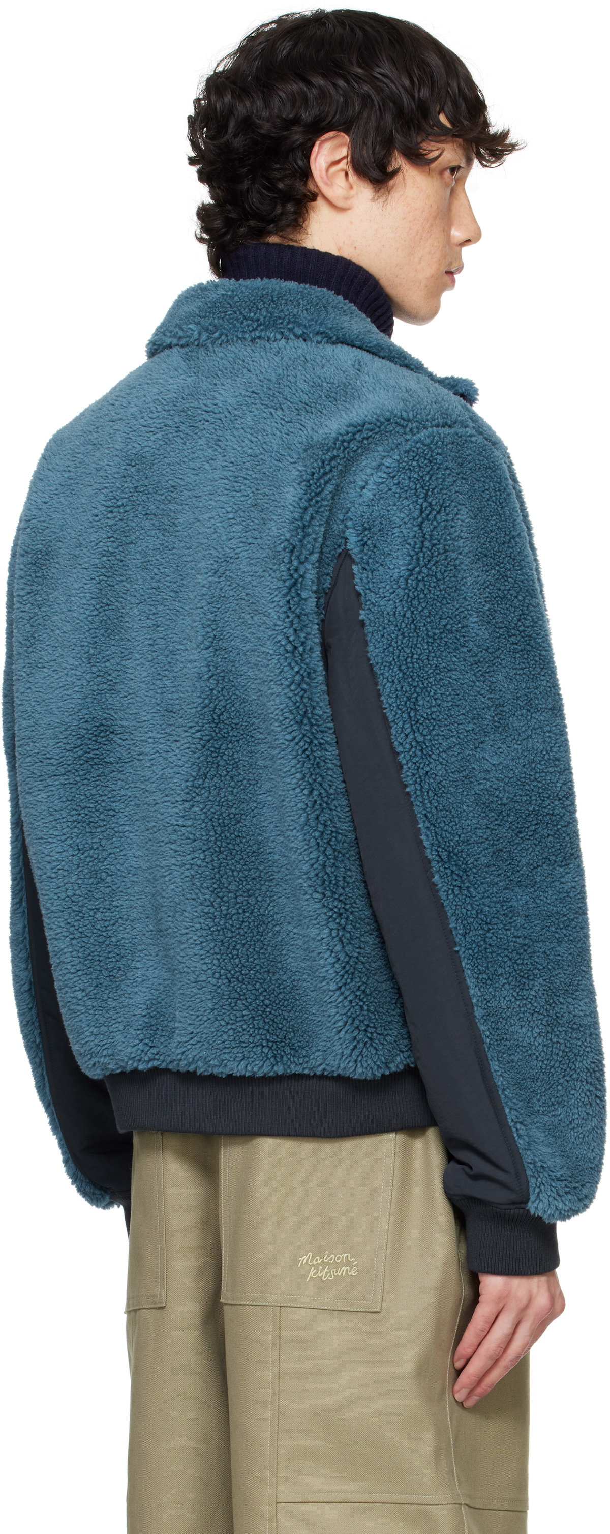 Maison Kitsuné Blue & Navy Flash Fox Fleece Jacket Maison Kitsune