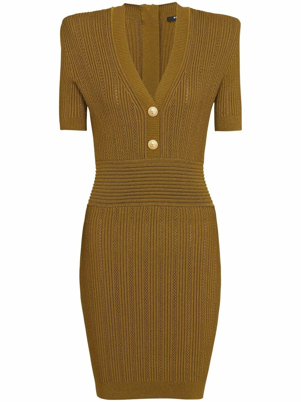 BALMAIN - V-neck Button-embossed Knit Short Dress Balmain