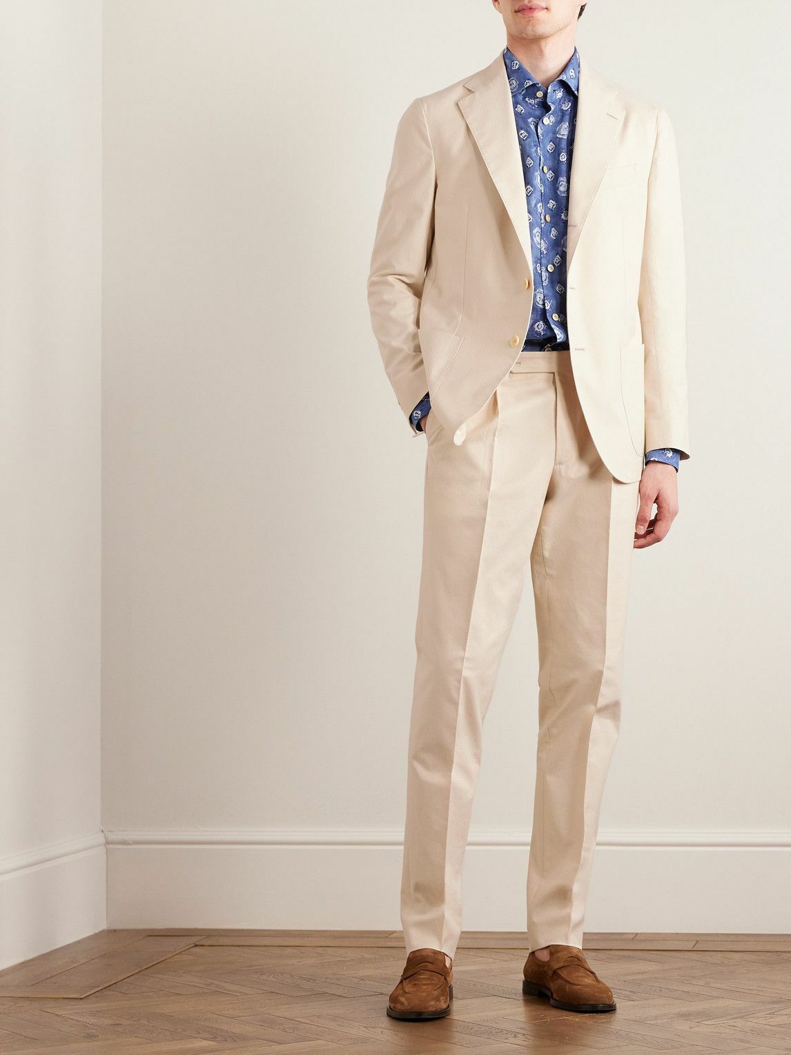 De Petrillo - Straight-Leg Pleated Cotton and Silk-Blend Suit Trousers ...