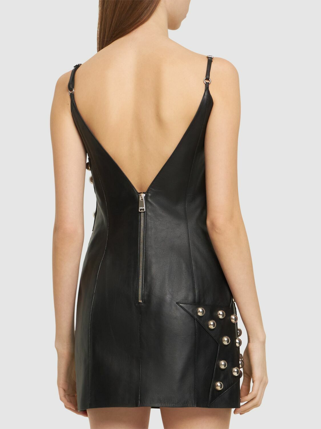 AREA - Studded Polka Dot Leather Mini Dress AREA