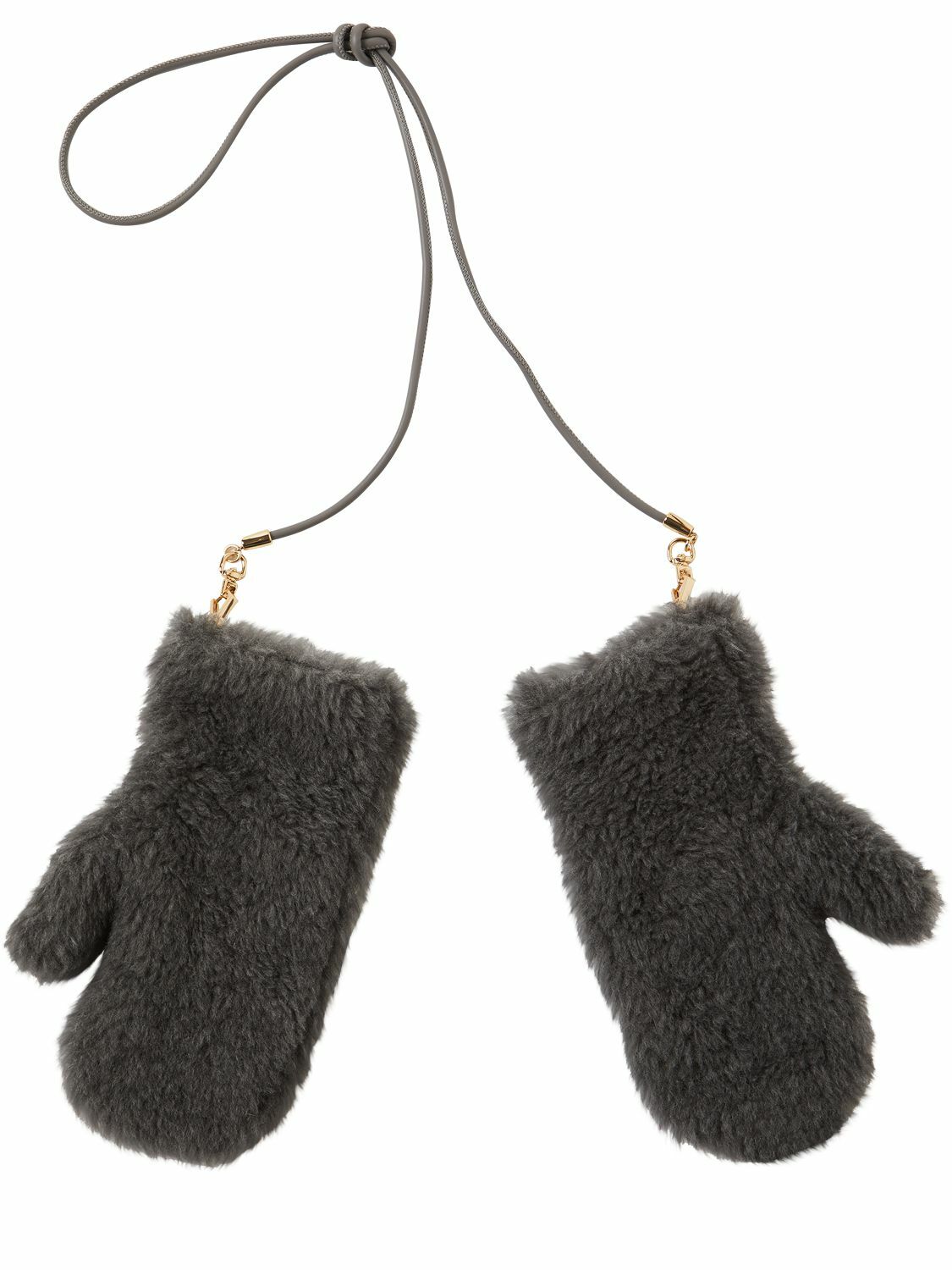 MAX MARA - Ombrato Camel Teddy Gloves W/ Strap Max Mara