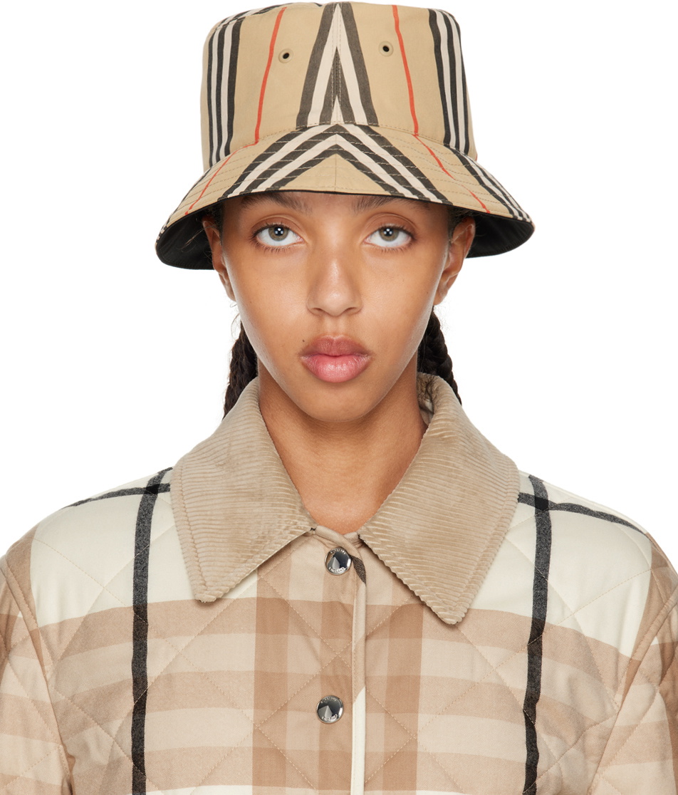 Burberry Beige Icon Stripe Reversible Bucket Hat Burberry