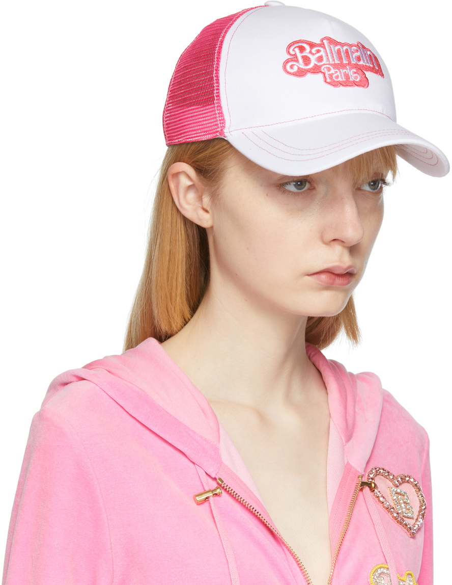 Balmain White & Pink Barbie Edition Barbie Trucker Cap Balmain