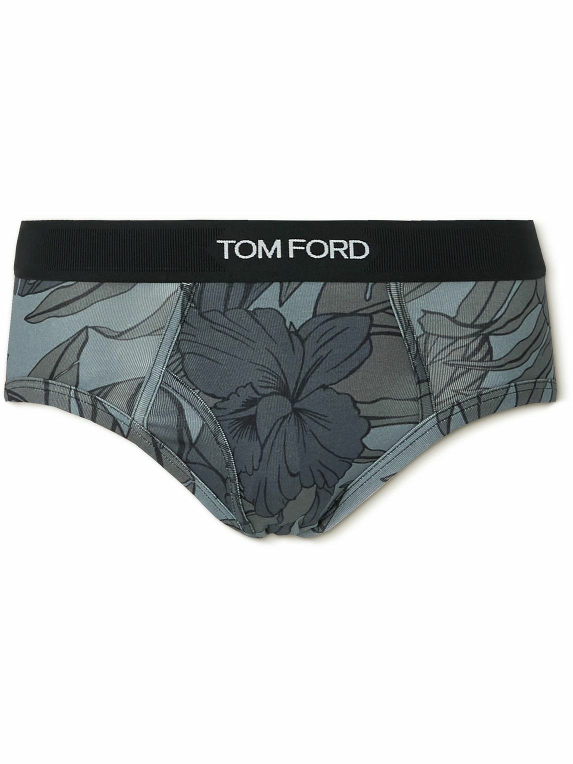 Tom Ford Floral Print Stretch Cotton Briefs Gray Tom Ford