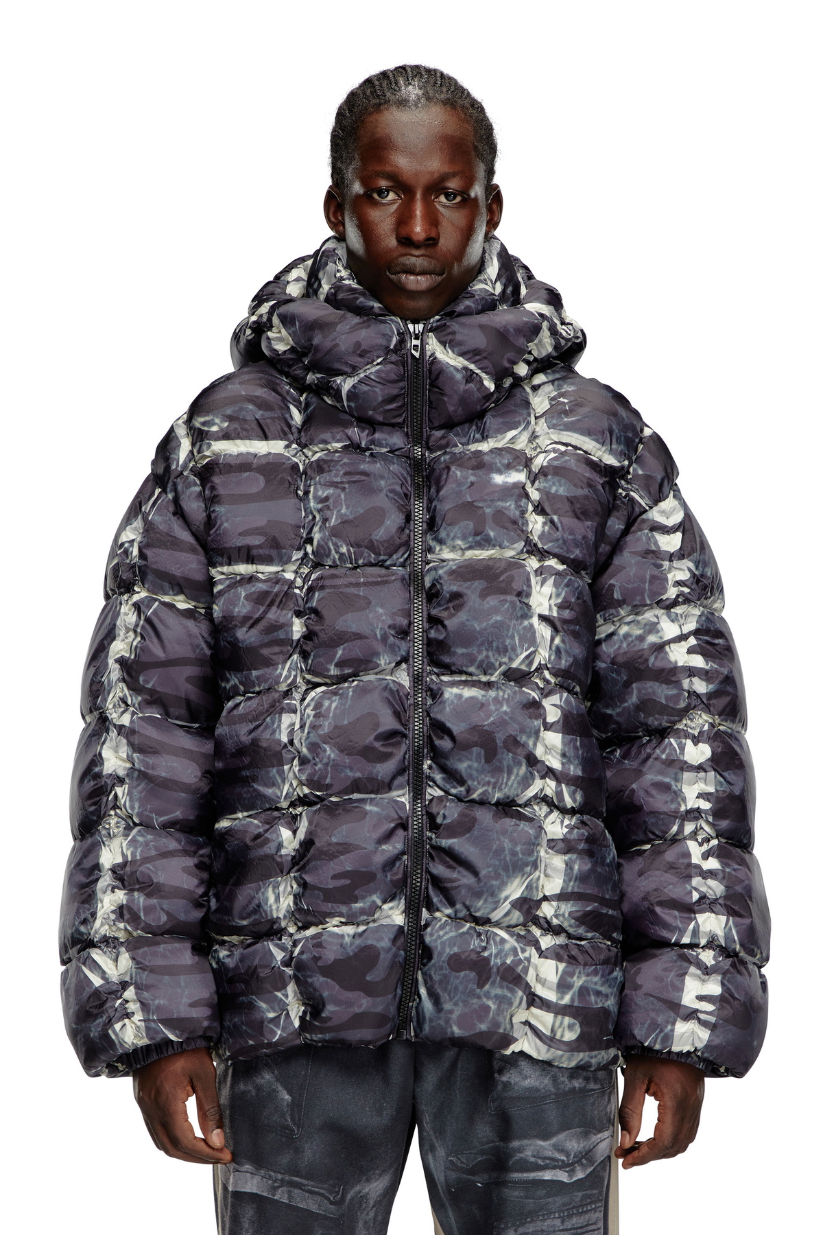 Diesel Hooded puffer jacket with camo print - Winter Jackets Mens in ...