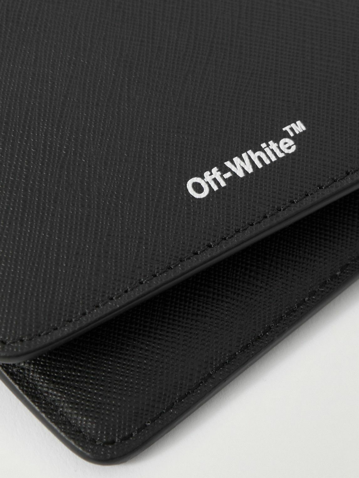 Off-White - Striped Logo-Print Saffiano Leather Billfold Wallet Off-White