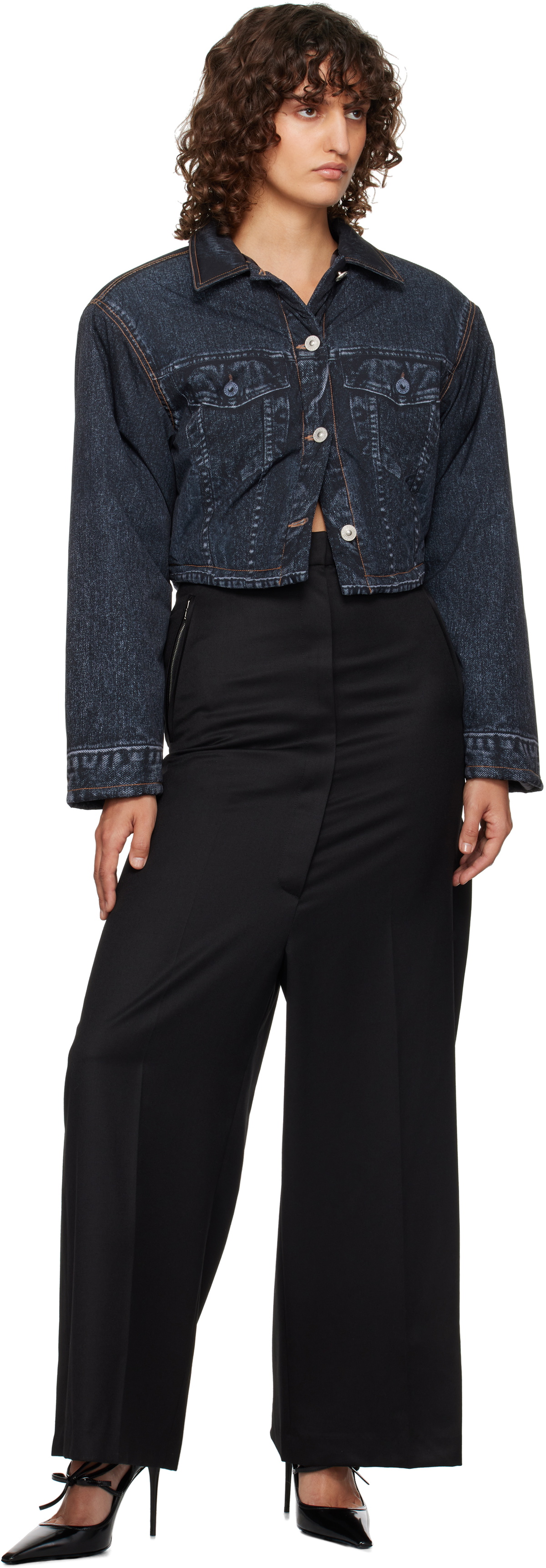 Pushbutton Black Side Folded Wide Trousers Pushbutton