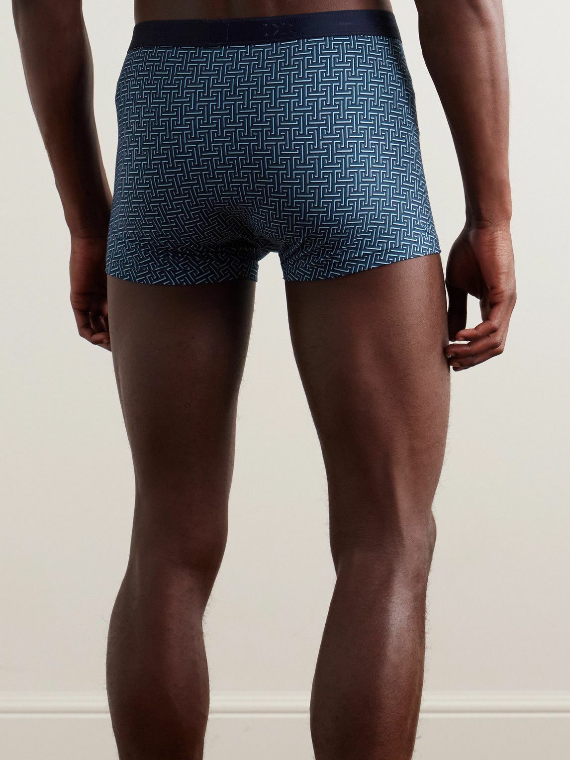 Derek Rose - Geometric 7 Printed Stretch-Cotton Boxer Briefs - Blue ...