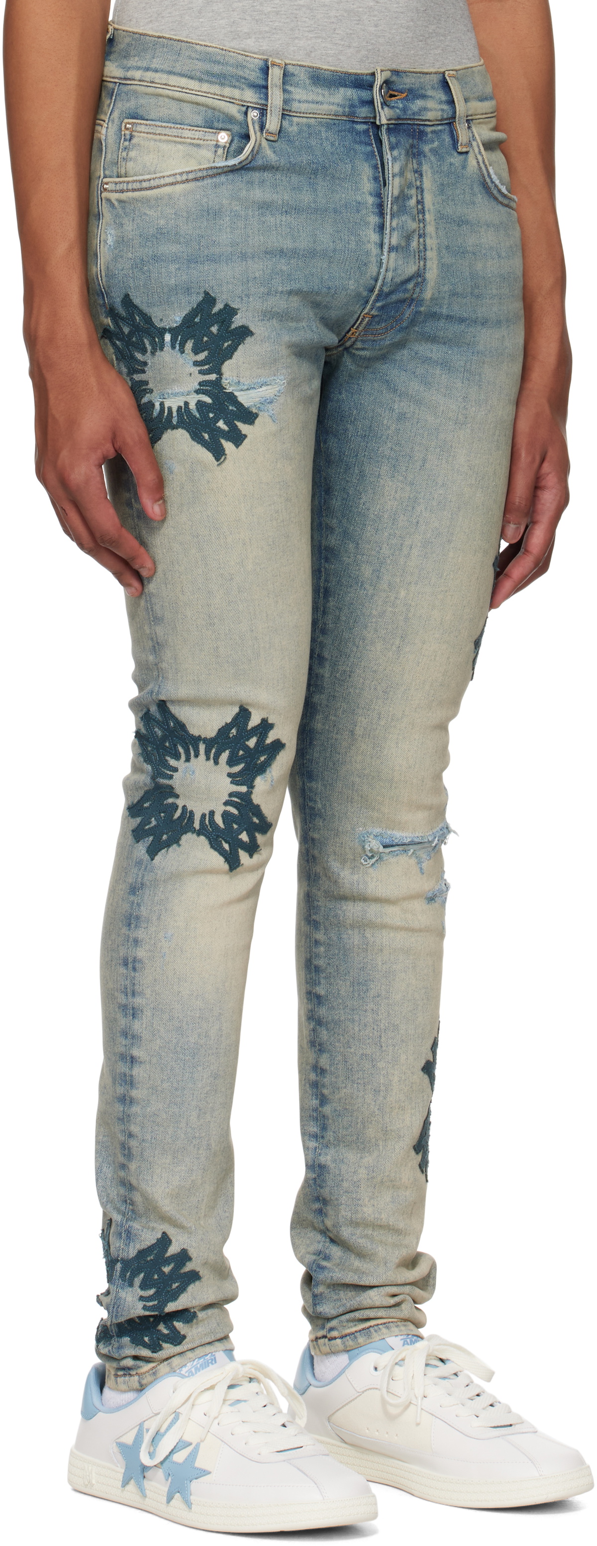 AMIRI Blue MA Quad Appliqué Skinny Jeans Amiri