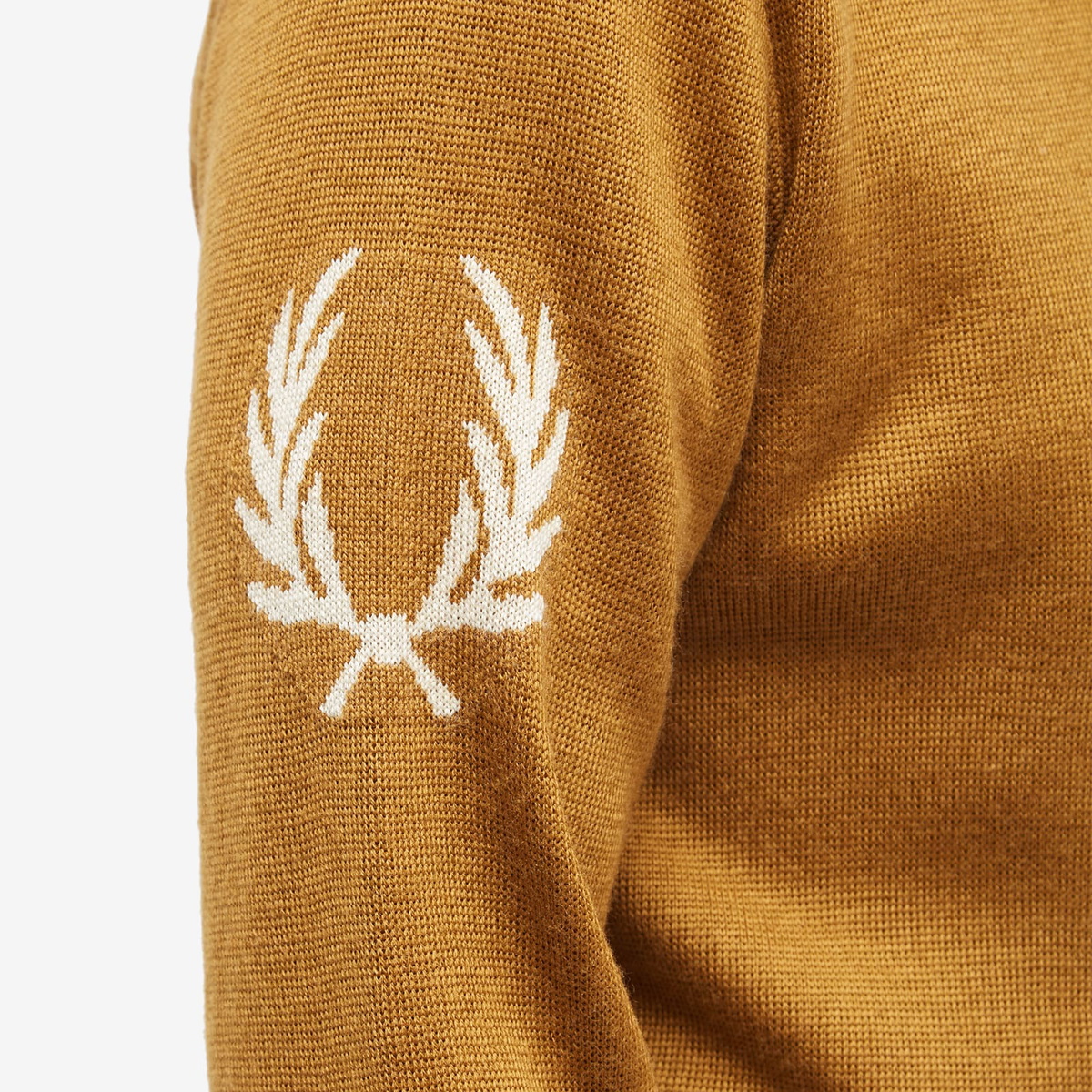 Fred Perry Men's Intarsia Laurel Wreath Crew Neck Knit in Dark Caramel ...