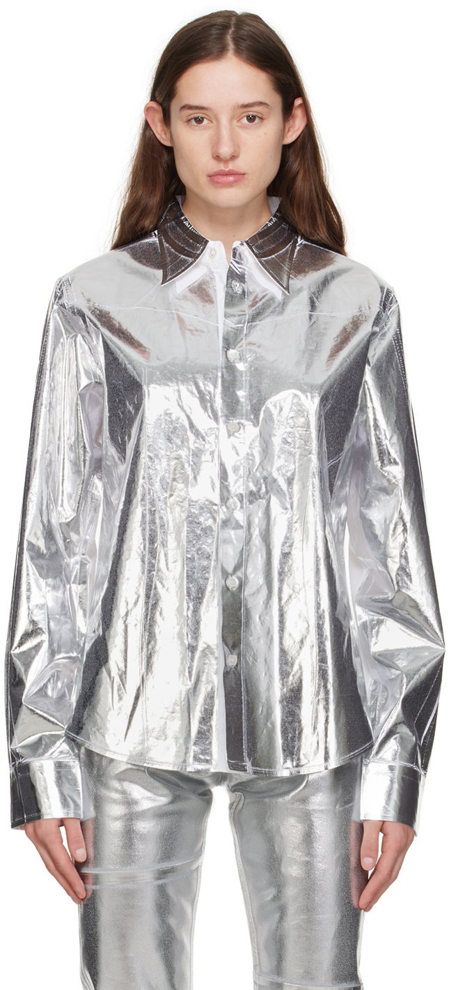 MM6 Maison Margiela White & Silver Foiled Shirt MM6 Maison Margiela