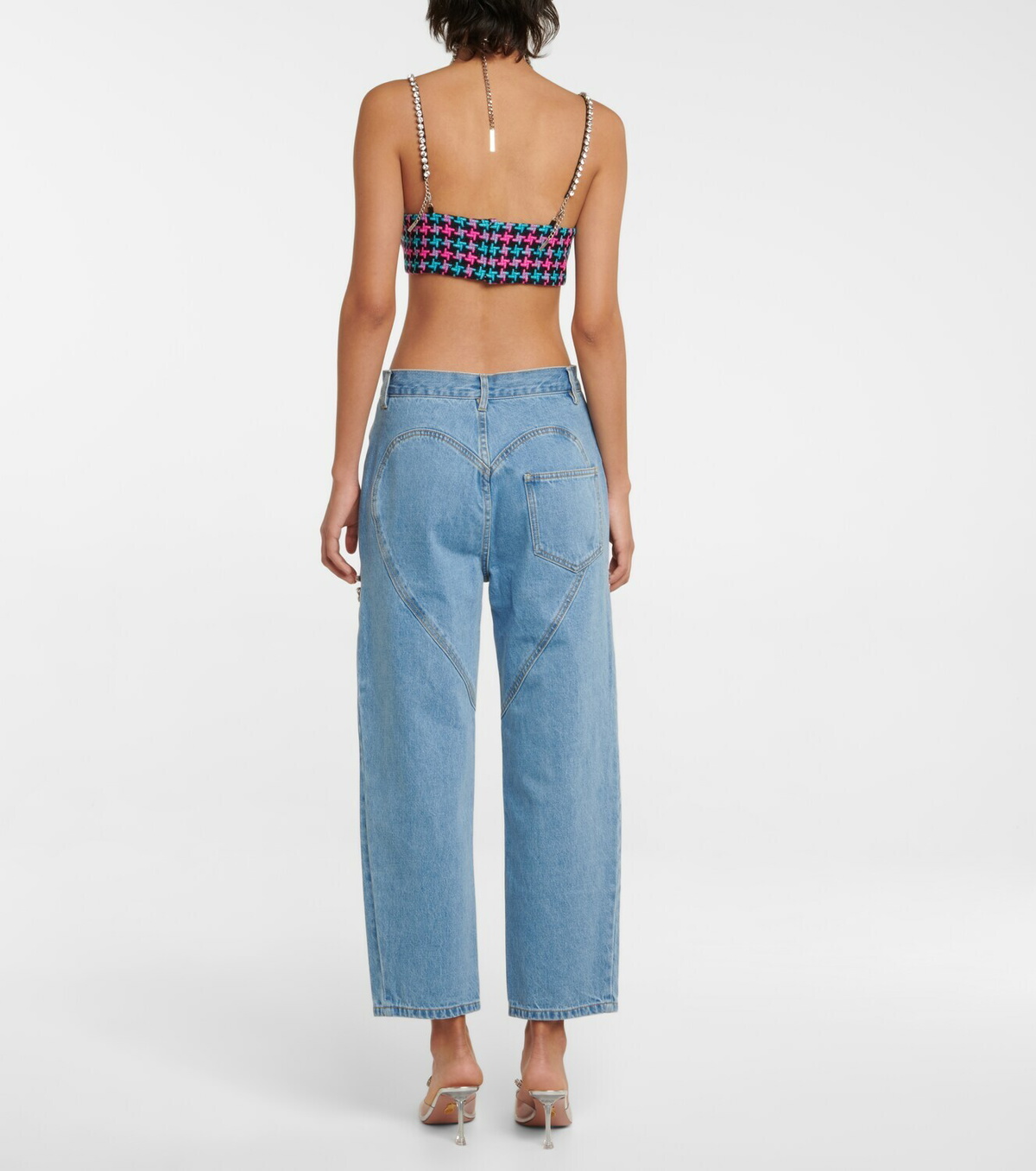 Area - Embellished cutout high-rise wide-leg jeans AREA
