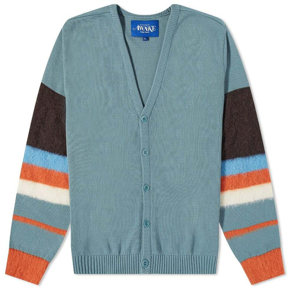 Awake NY Striped Sleeve Mohair Cardigan in Teal Multi Awake NY