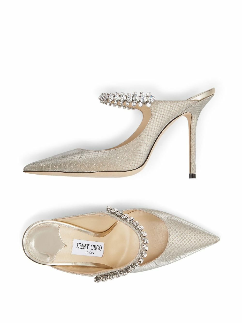 JIMMY CHOO - Bing 100 Crystal Strap Detail Leather Mules Jimmy Choo
