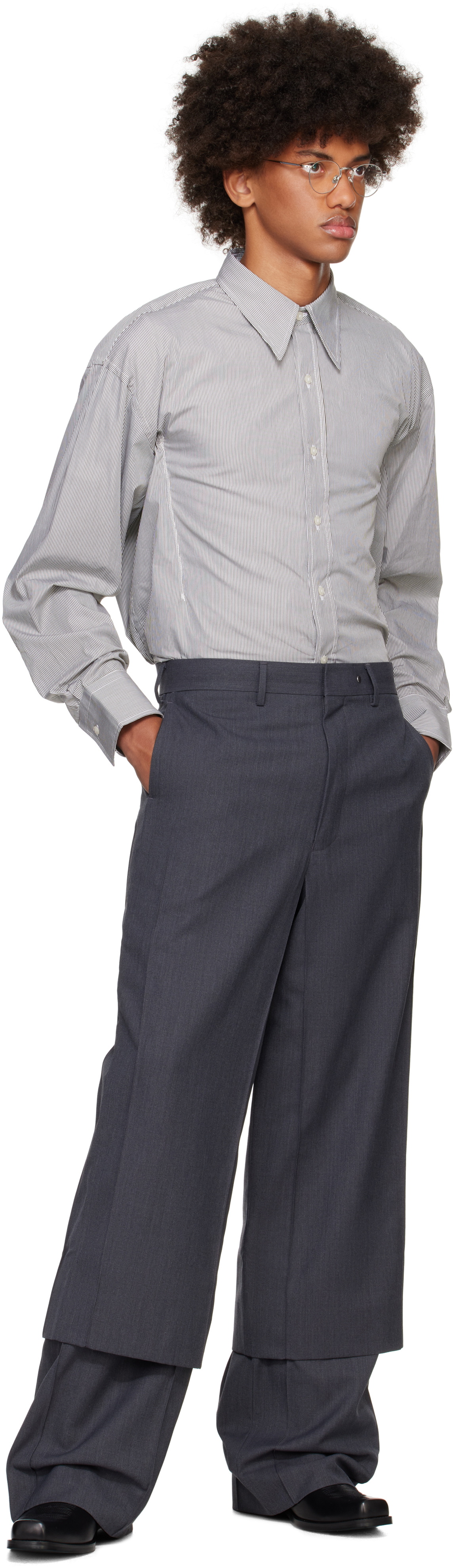 Karmuel Young Black & White Stripe Vacuum Square Overshirt Karmuel Young