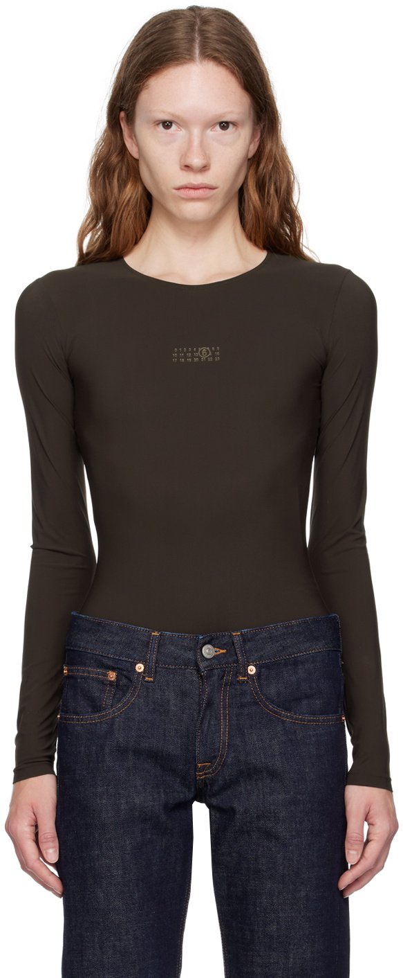 MM6 Maison Margiela Brown Printed Bodysuit MM6 Maison Margiela