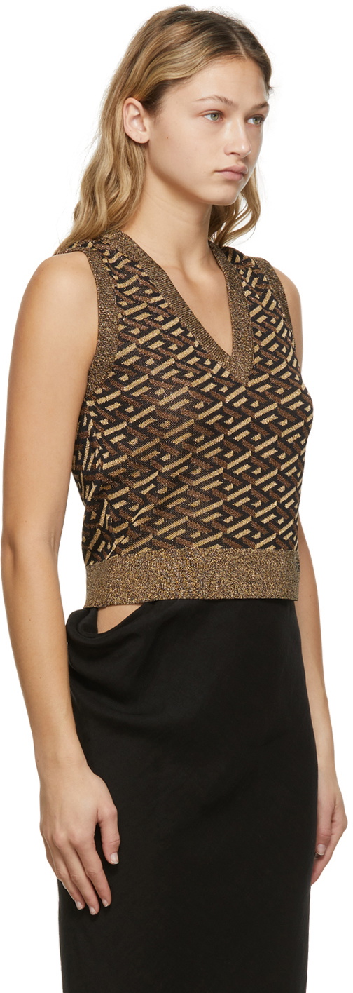 Versace Black & Gold Jacquard Metallic Monogram Vest Versace